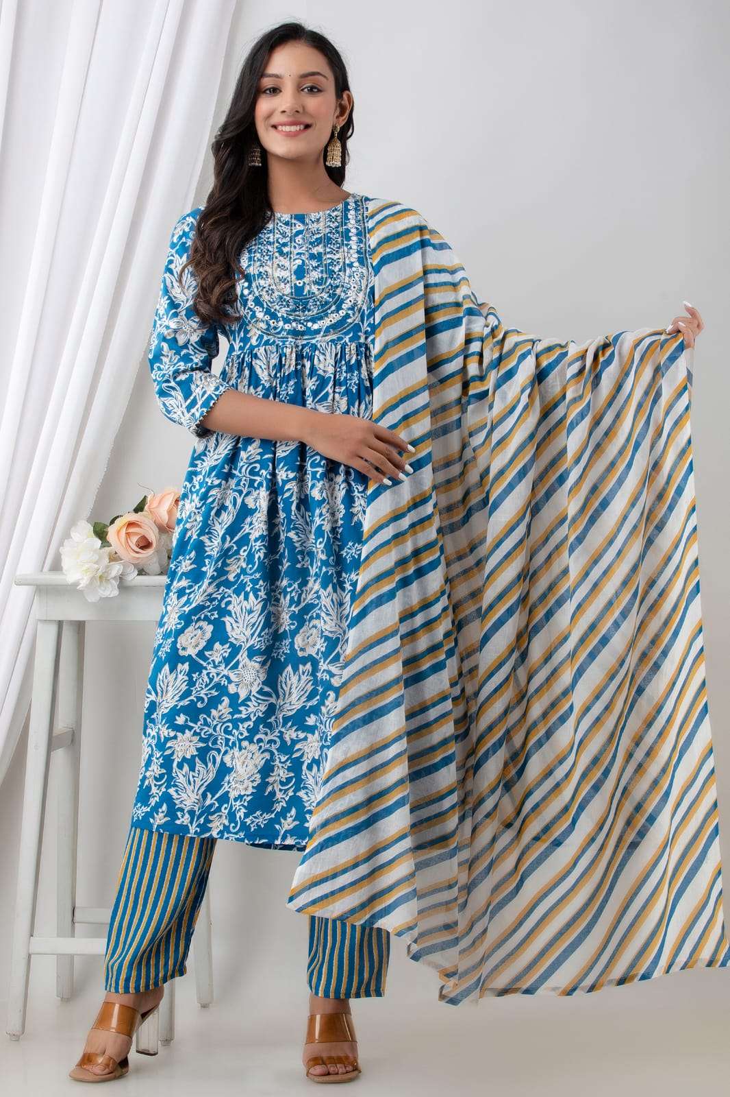 nyra cut design kurti pant dupatta set collection