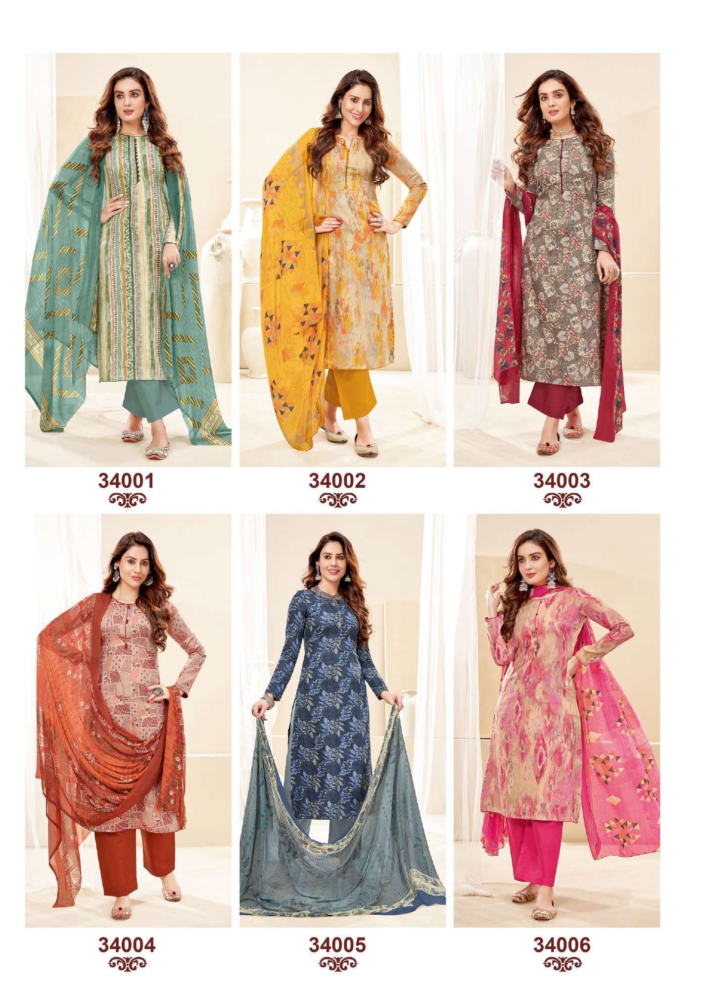 SURYAJYOTI NAISHAA VOL-34 DRESS MATERIALS COLLECTIONS AT WHOLESALE PRICE