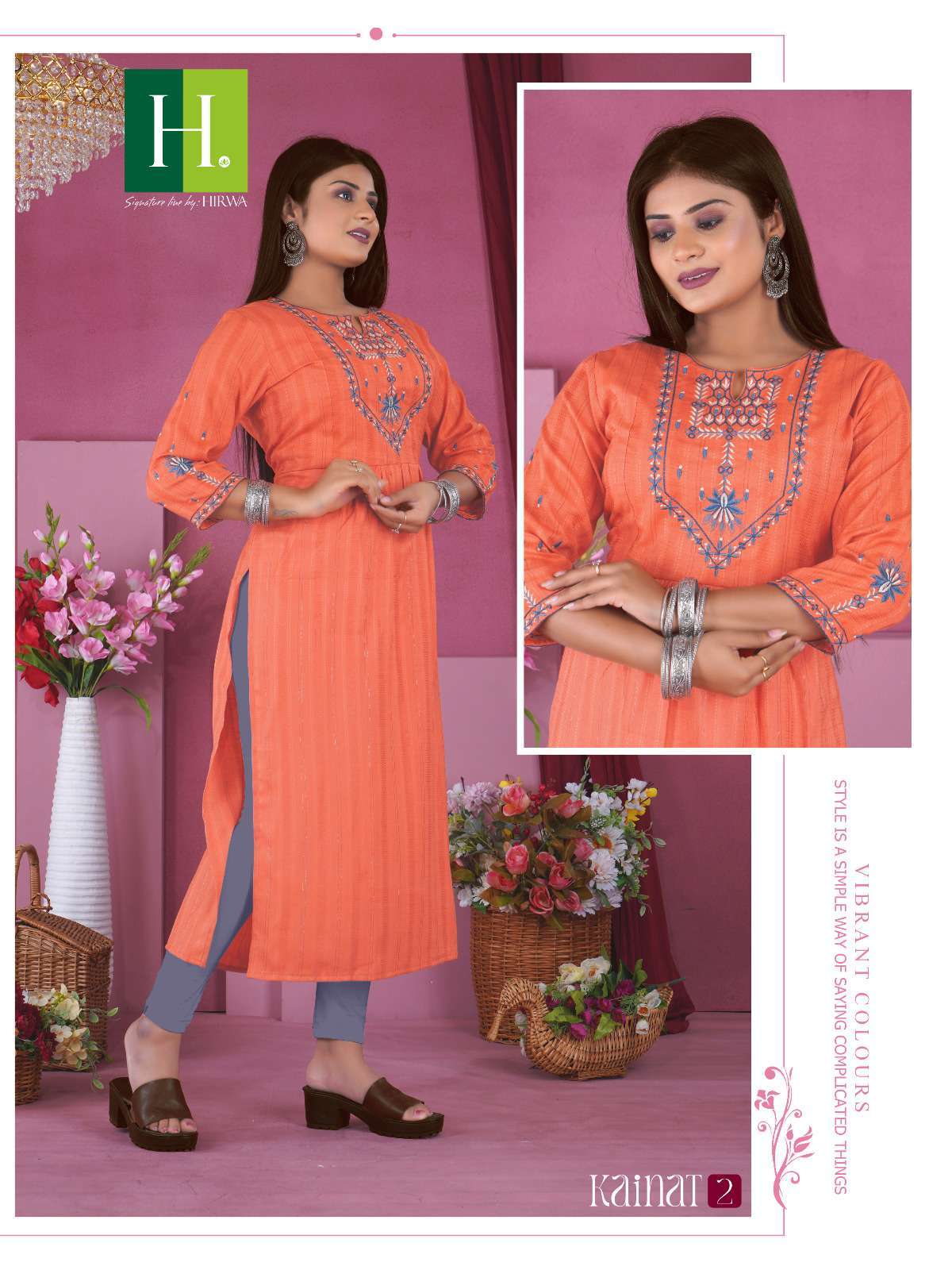 HIRWA KAINT PARESENT NAIRA CUT FESTIVE WEAR KURTI WITH WORK COLLECTION