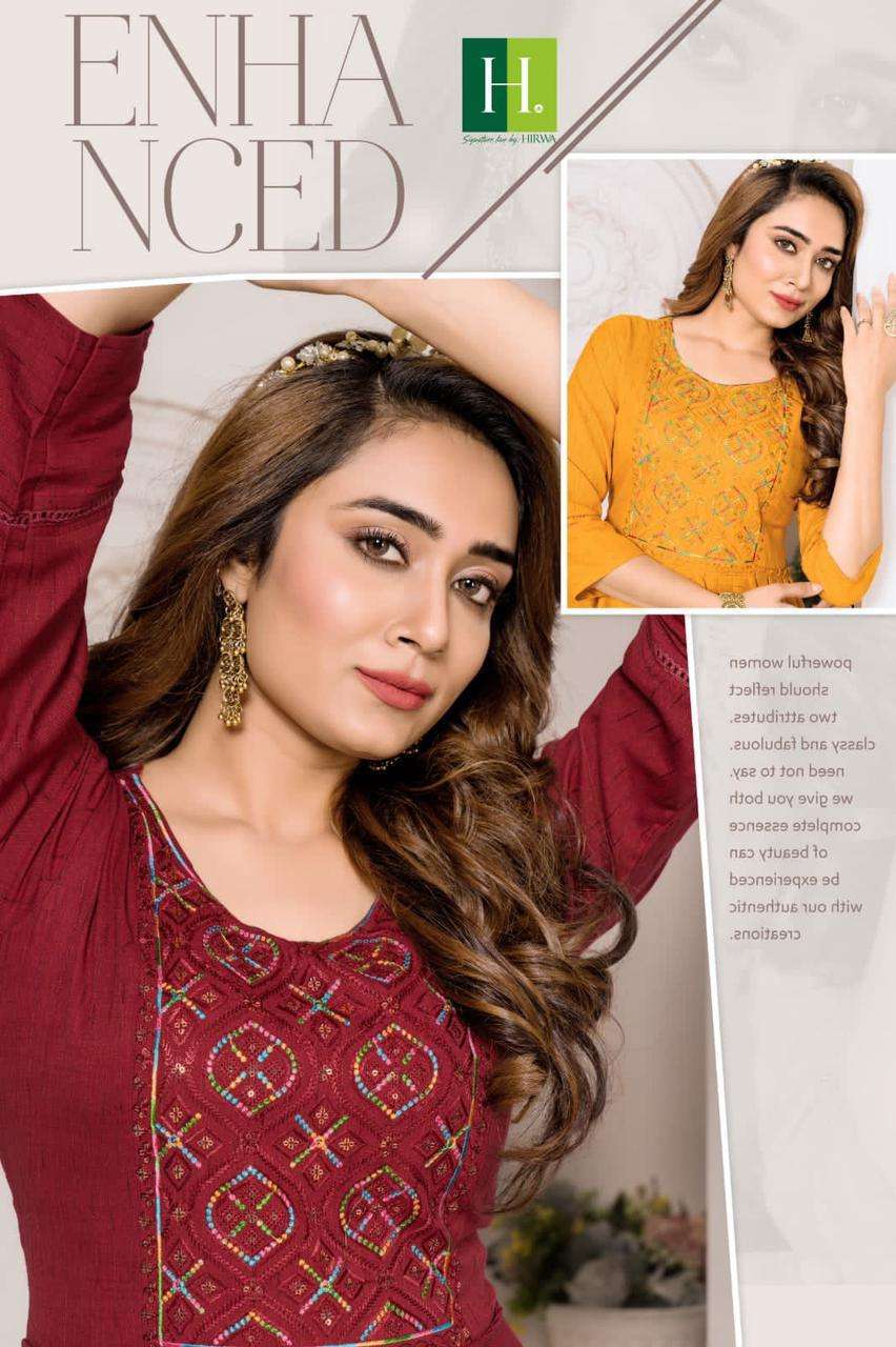 HIRWA Saanjh Viscose Rayon Long Ghera anarkali Kurti Wholesale catalog collection