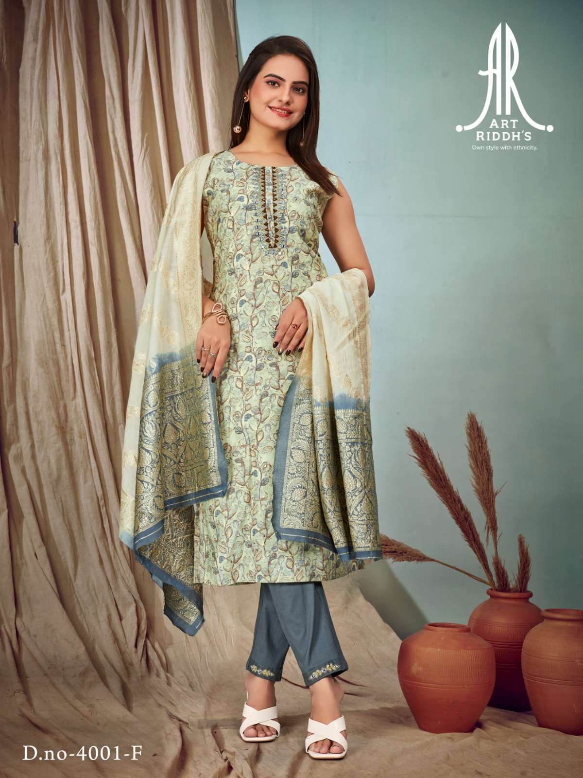 Artriddh - 4001 - F Modal Chanderi Heavy Katli Work Designer Kurti Pant ...