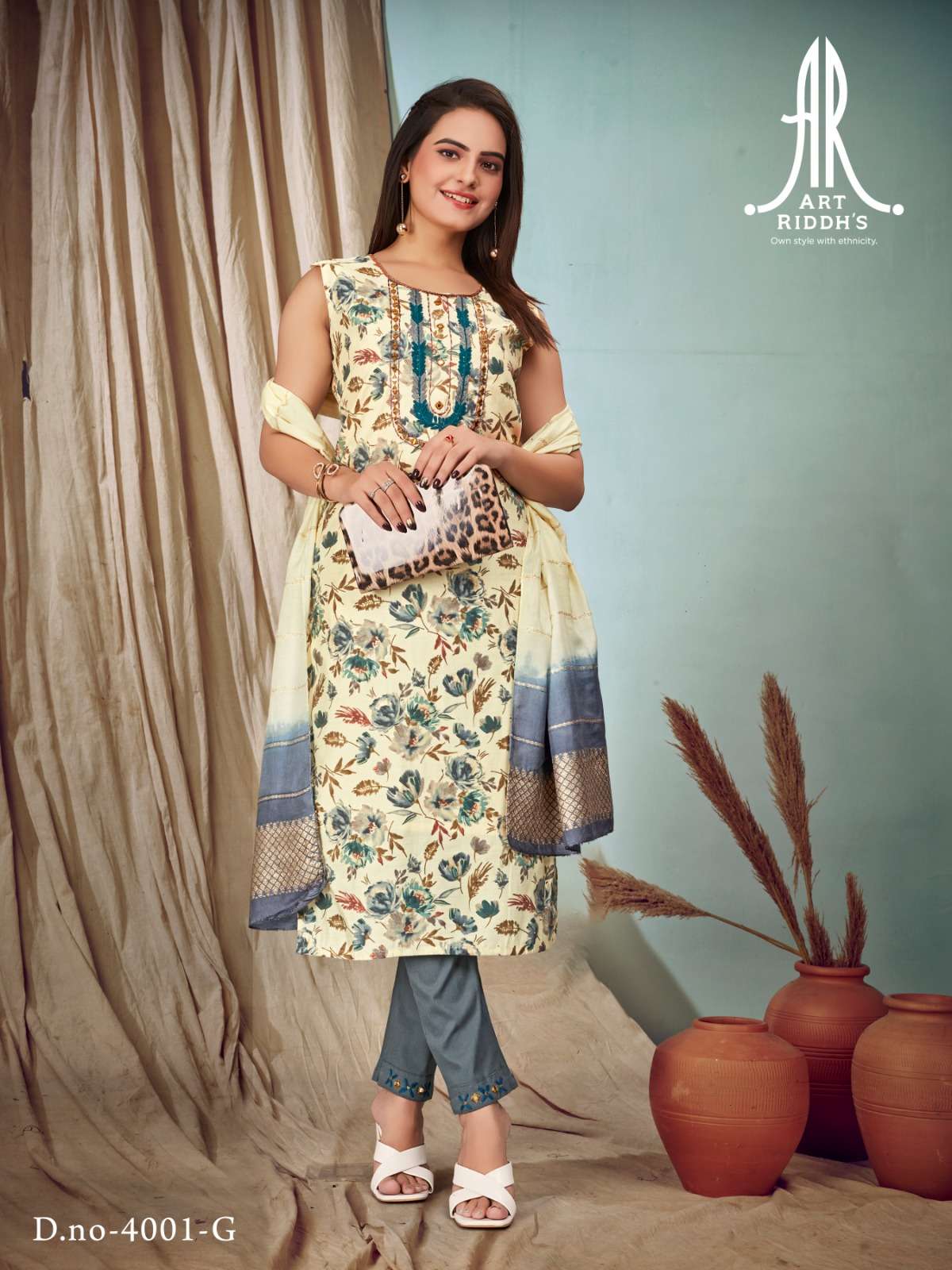 Artriddh - 4001 - G Modal Chanderi Heavy Katli Work Designer Kurti Pant ...