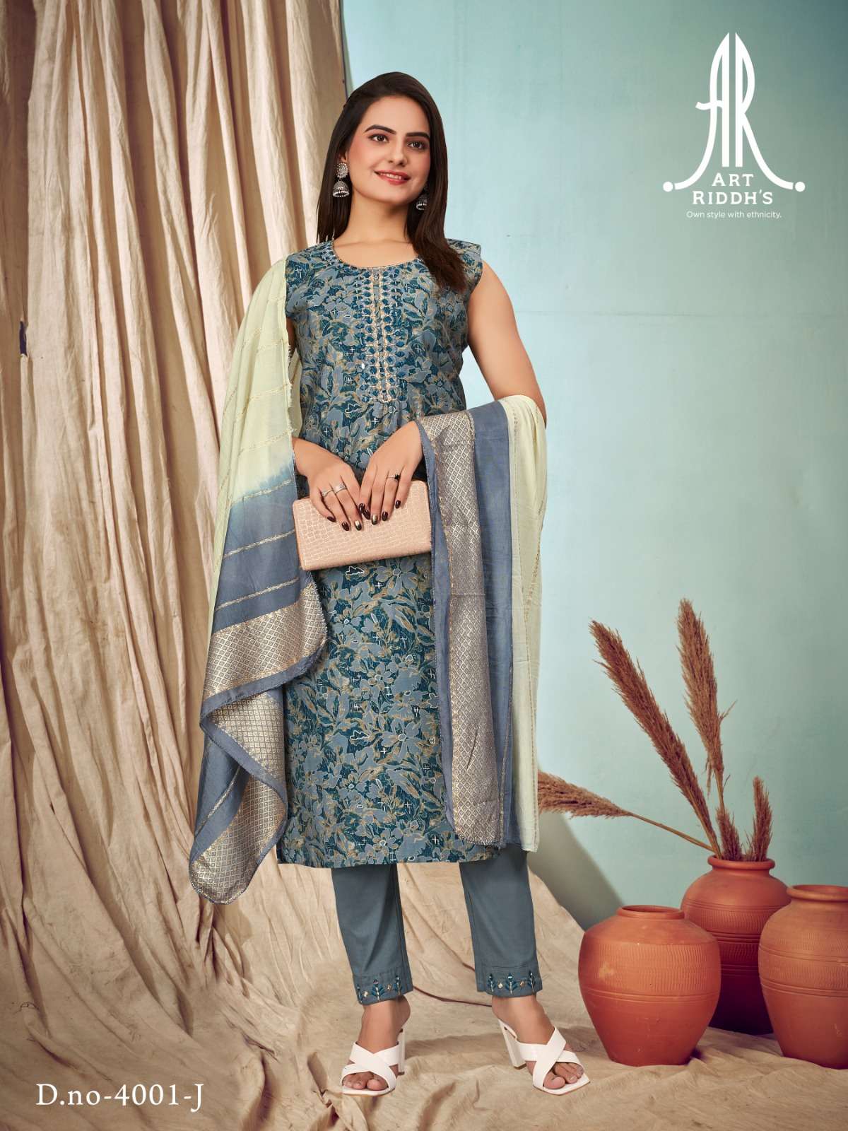 Artriddh - 4001 - J Modal Chanderi Heavy Katli Work Designer Kurti Pant ...