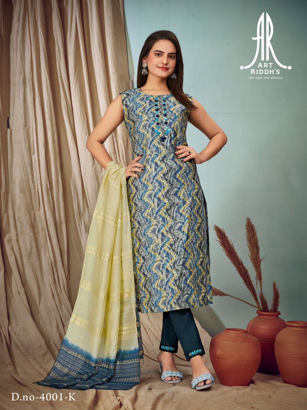 Artriddh - 4001 -K Modal Chanderi Heavy Katli Work Designer Kurti Pant ...