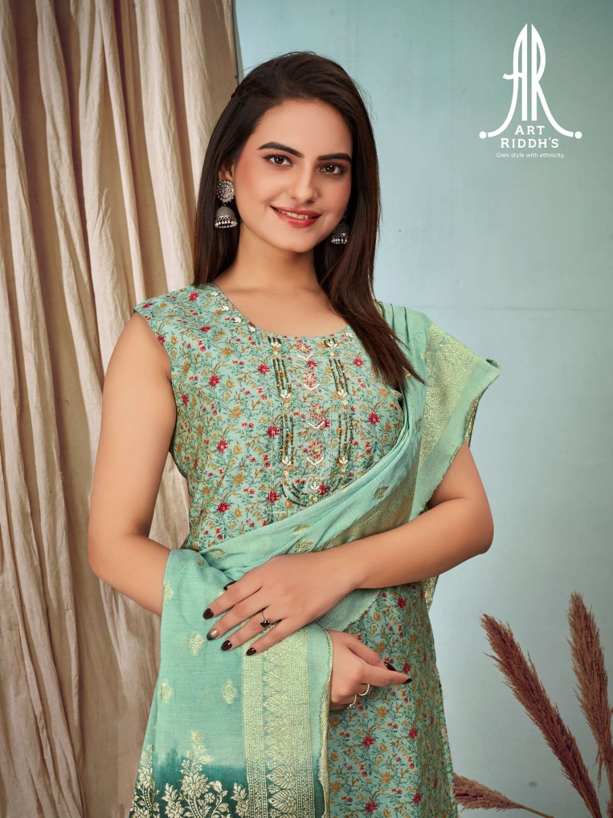 Artriddh - 4001 -O Modal Chanderi Heavy Katli Work Designer Kurti Pant Dupatta Wholesale