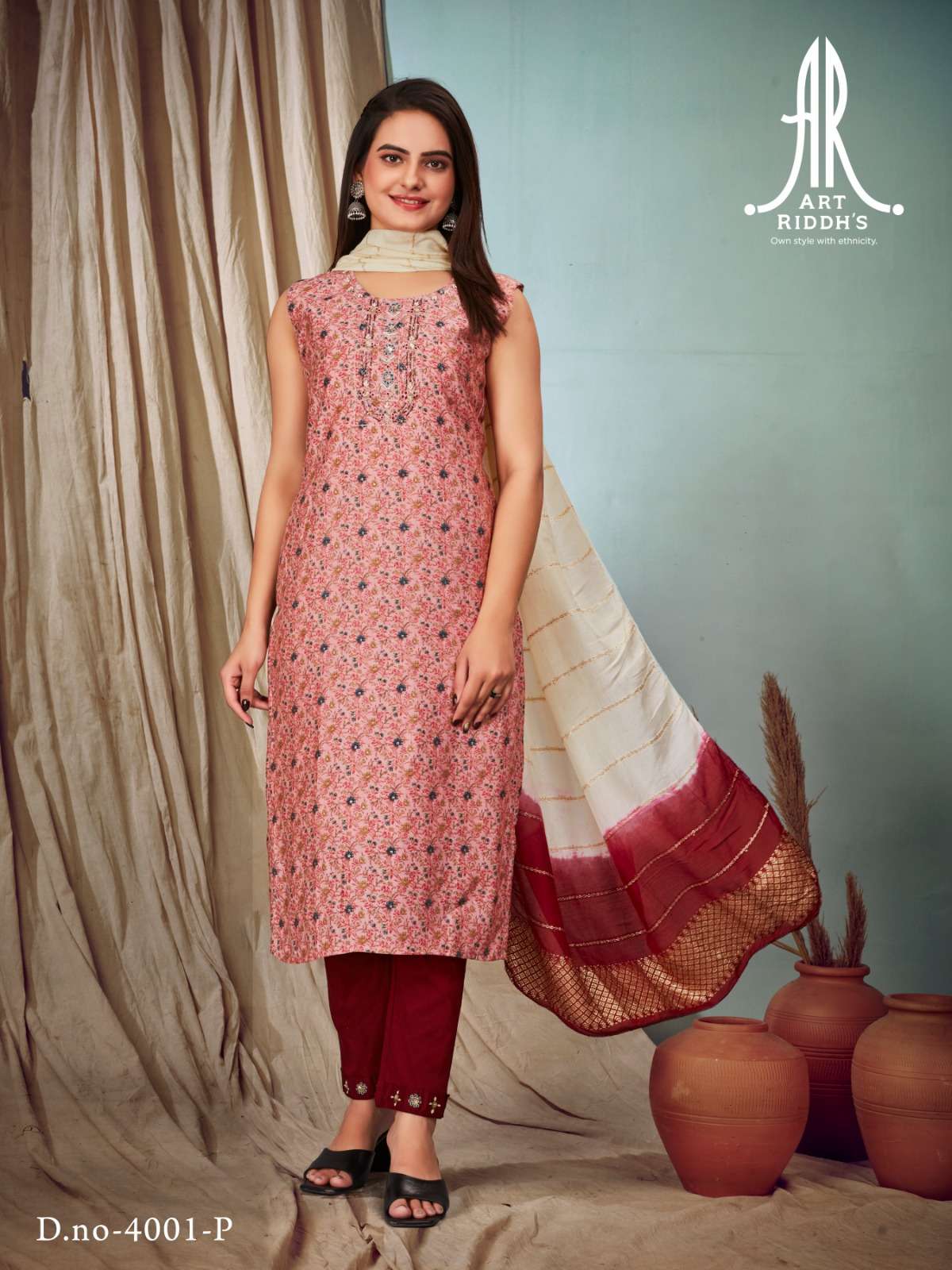 Artriddh - 4001 -P Modal Chanderi Heavy Katli Work Designer Kurti Pant ...
