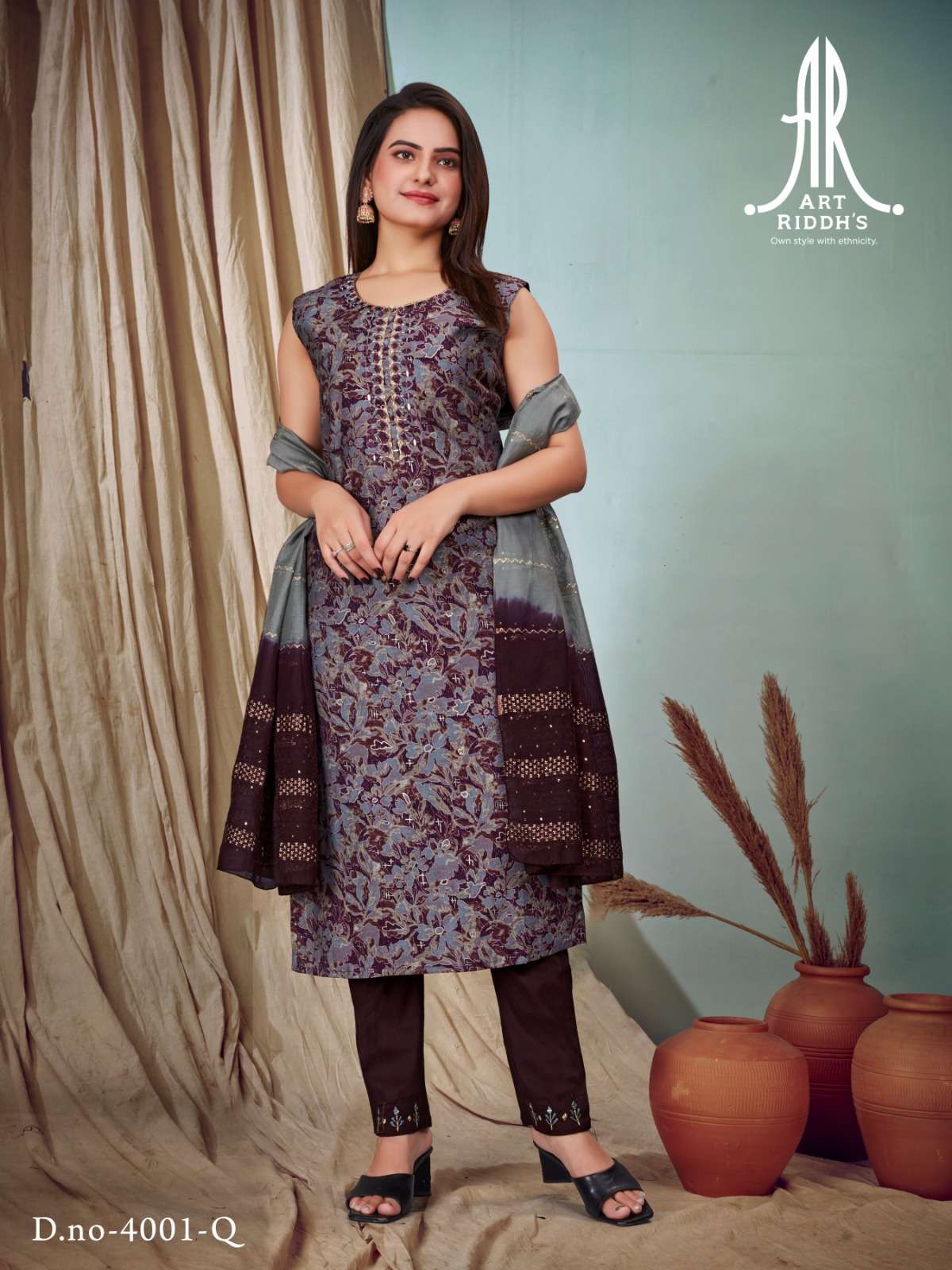 Artriddh - 4001 -Q Modal Chanderi Heavy Katli Work Designer Kurti Pant ...