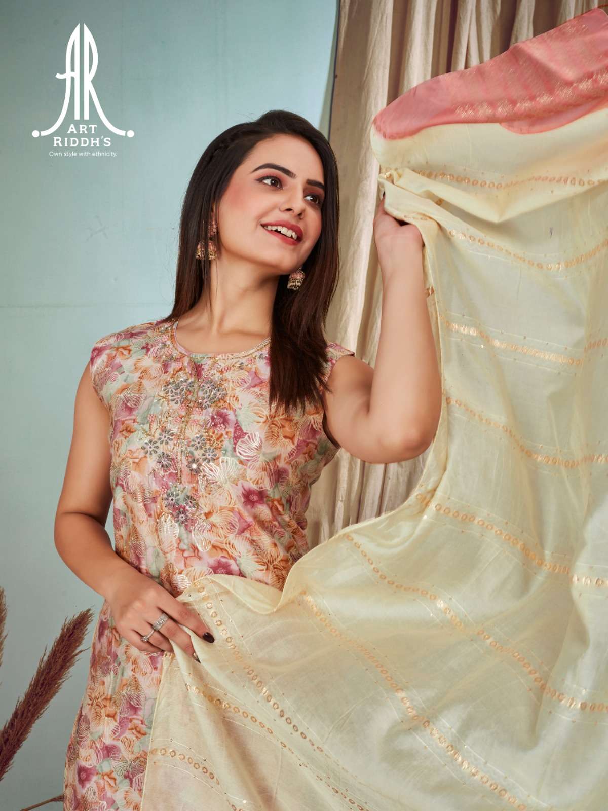 Artriddh - 4001 -R Modal Chanderi Heavy Katli Work Designer Kurti Pant ...