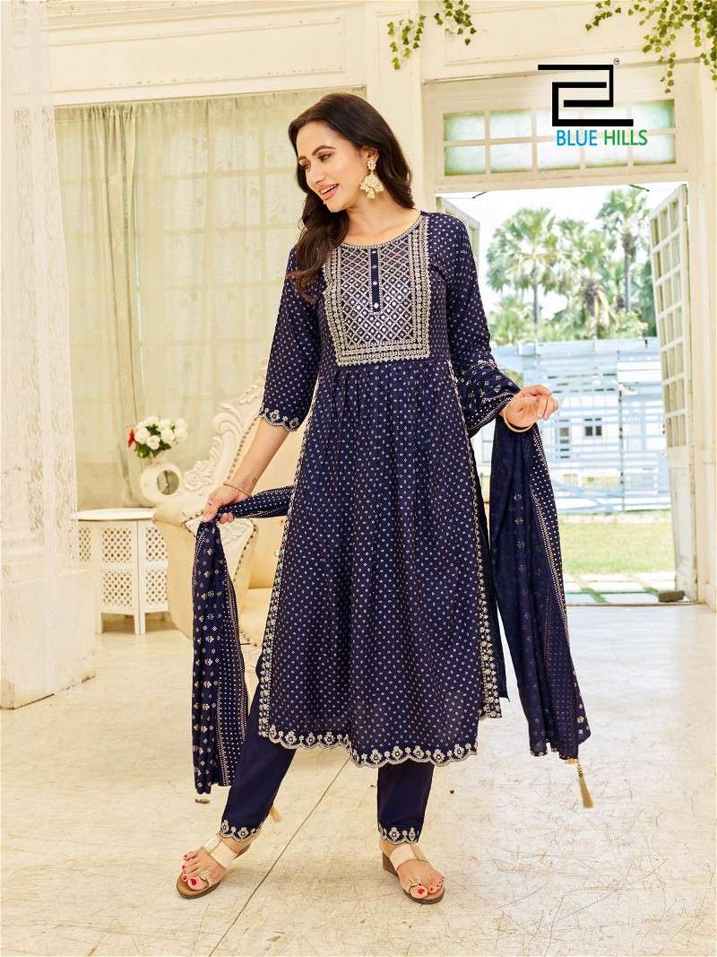 Blue Hills Trend Capture Nayra Cut Kurti Pant With Dupatta Collection