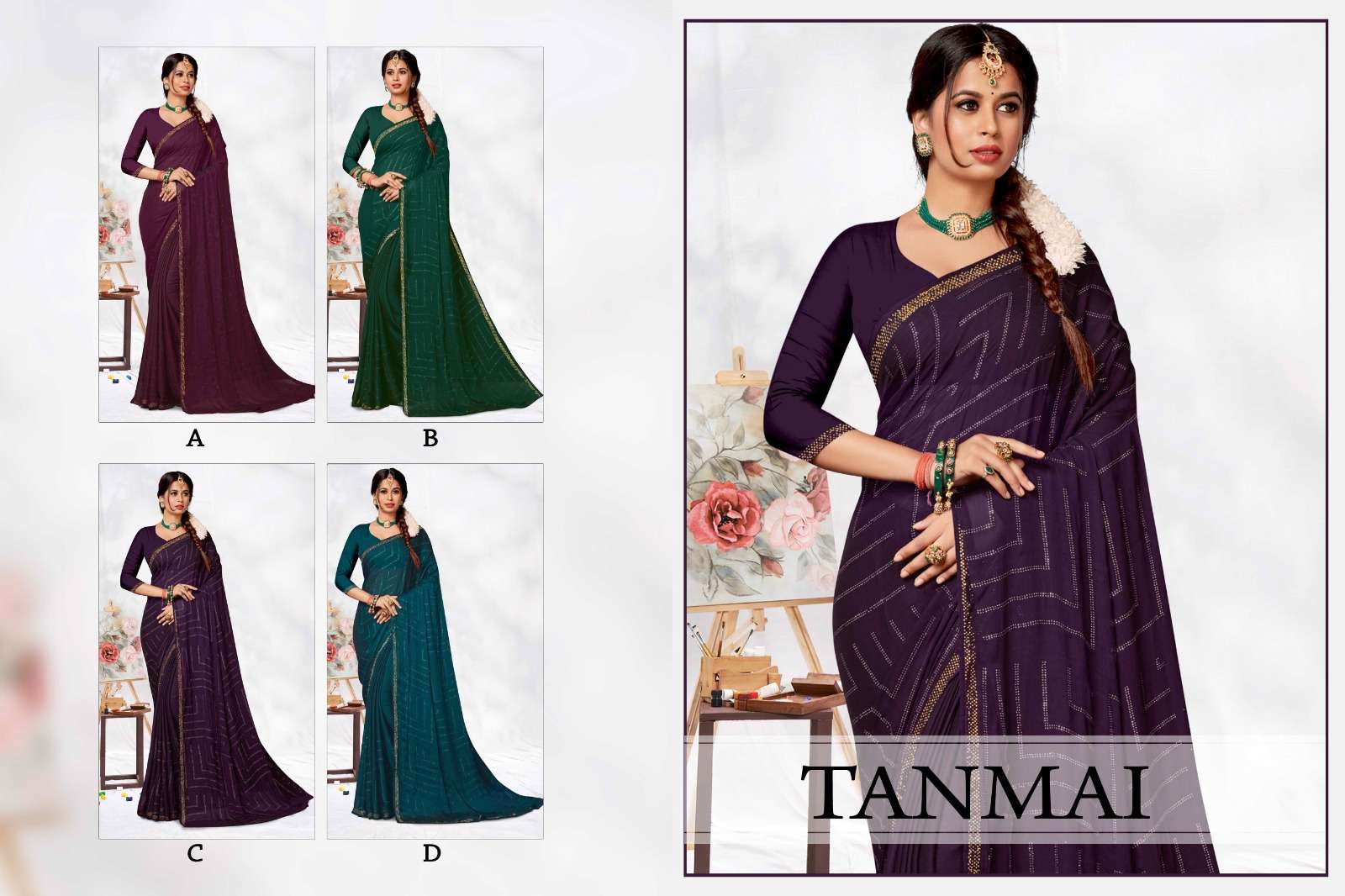 Ronisha Tanmai Siroski Designer Saree Collection