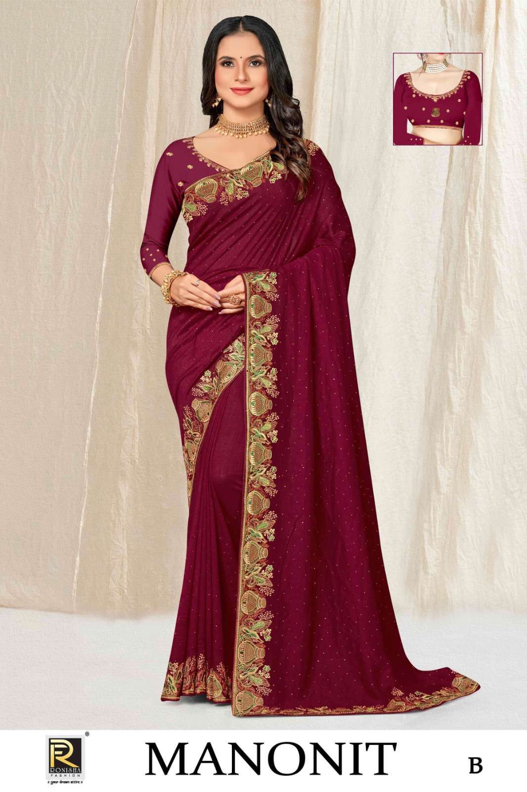 Ronisha Manonit Siroski Diamond Work Embroidery Saree Wholesaler in surat