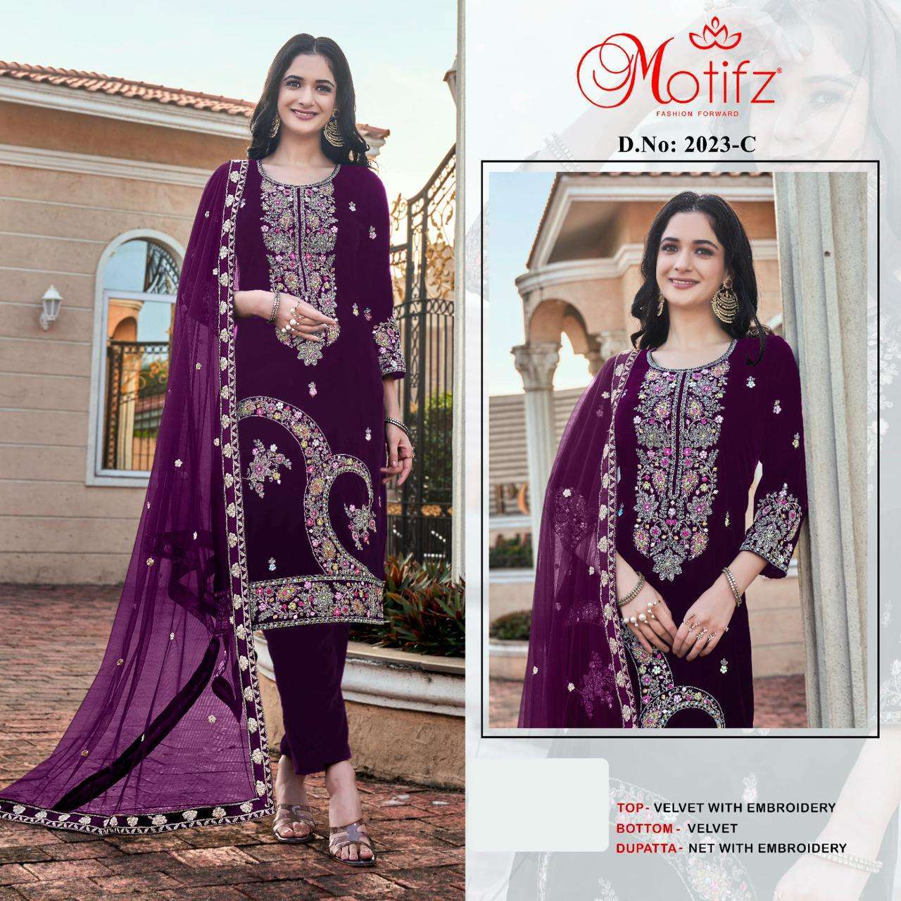 Motifz 2023 velvet with embroidery Salwar Kameez Surat Factory