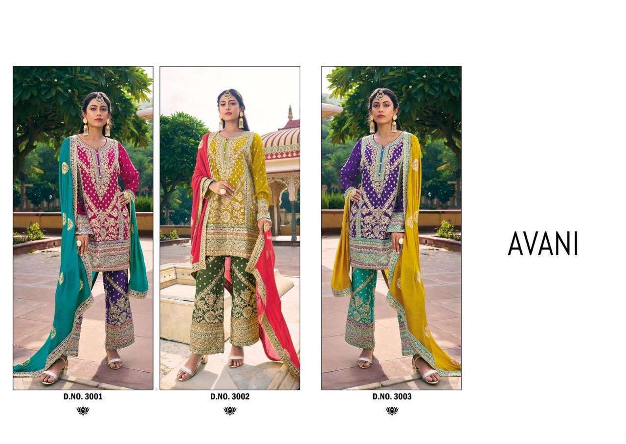 Avani 3001 To 3003 Chinon Embroidery Salwar kameez designs