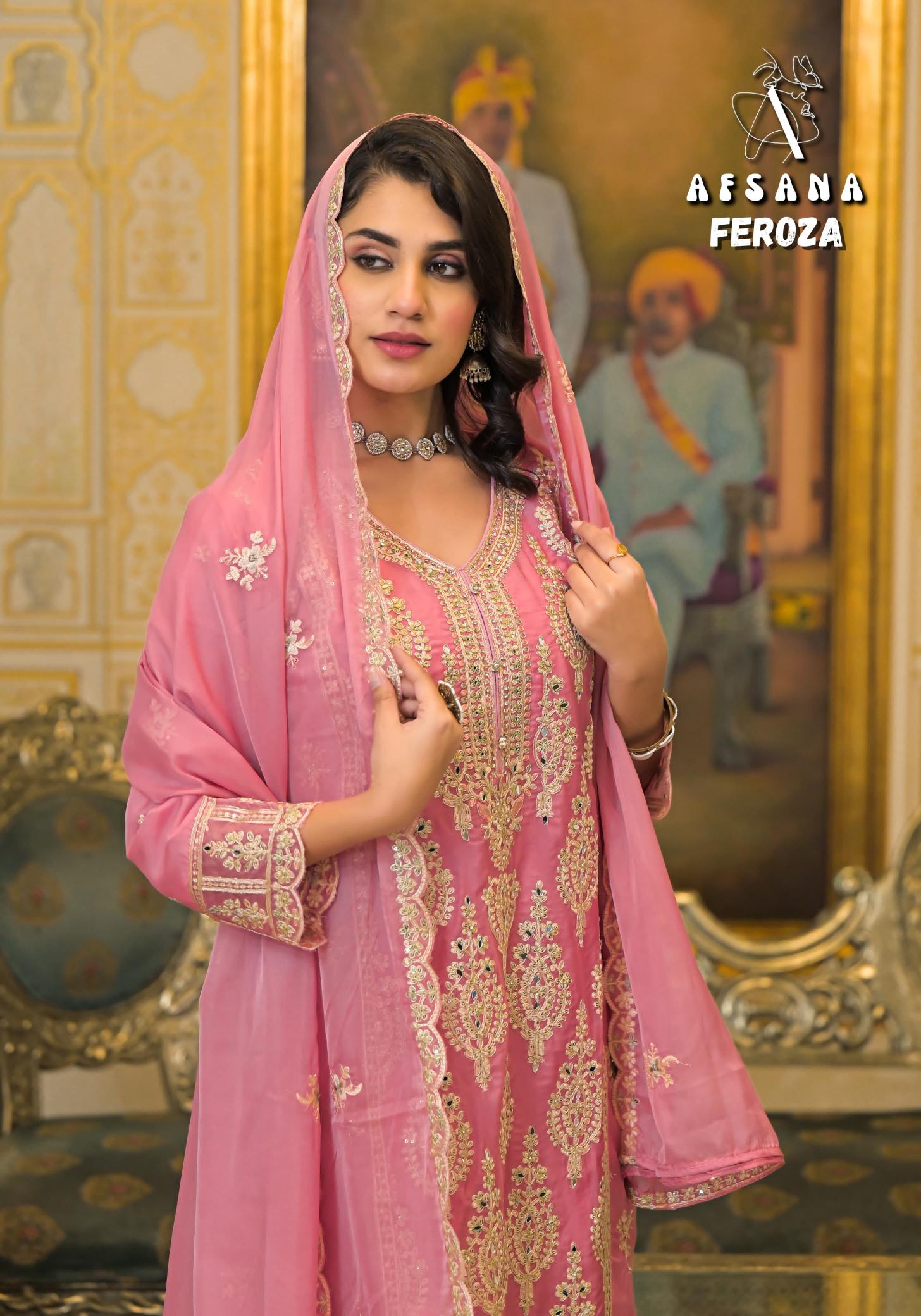 Feroza Afsana Organza Mirror Work buy wholesale kurtis online