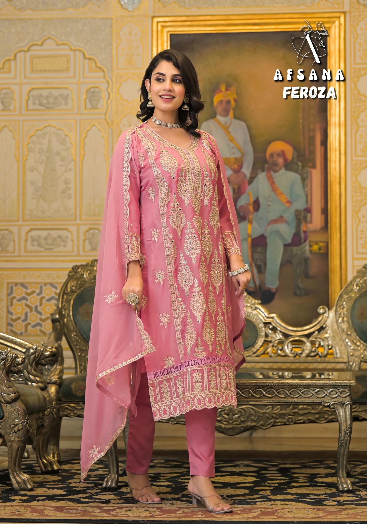 Feroza Afsana Organza Mirror Work buy wholesale kurtis online