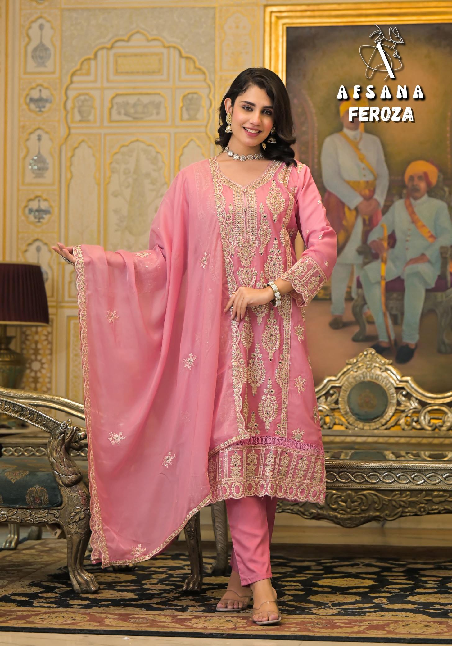 Feroza Afsana Organza Mirror Work buy wholesale kurtis online
