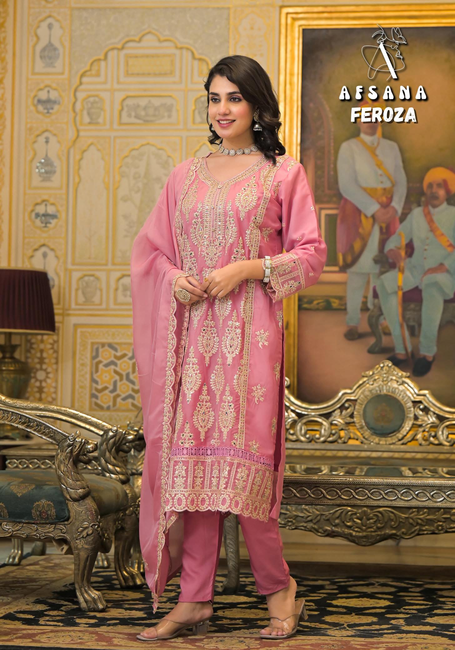 Feroza Afsana Organza Mirror Work buy wholesale kurtis online